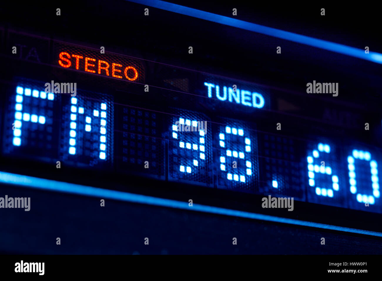 FM tuner radio display. Stereo digital frequency station tuned ...