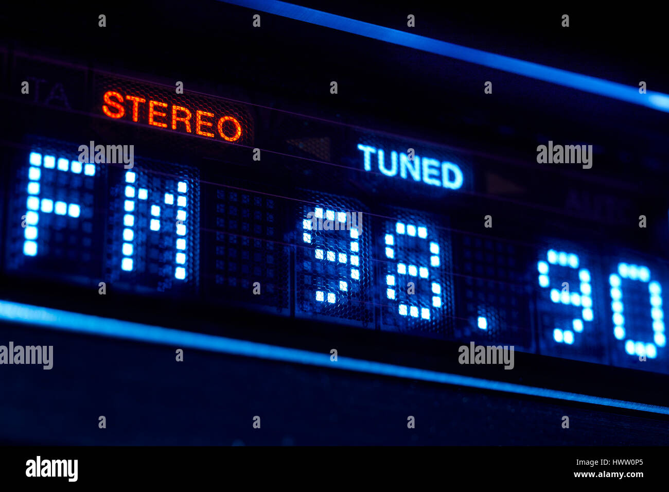 FM tuner radio display. Stereo digital frequency station tuned ...