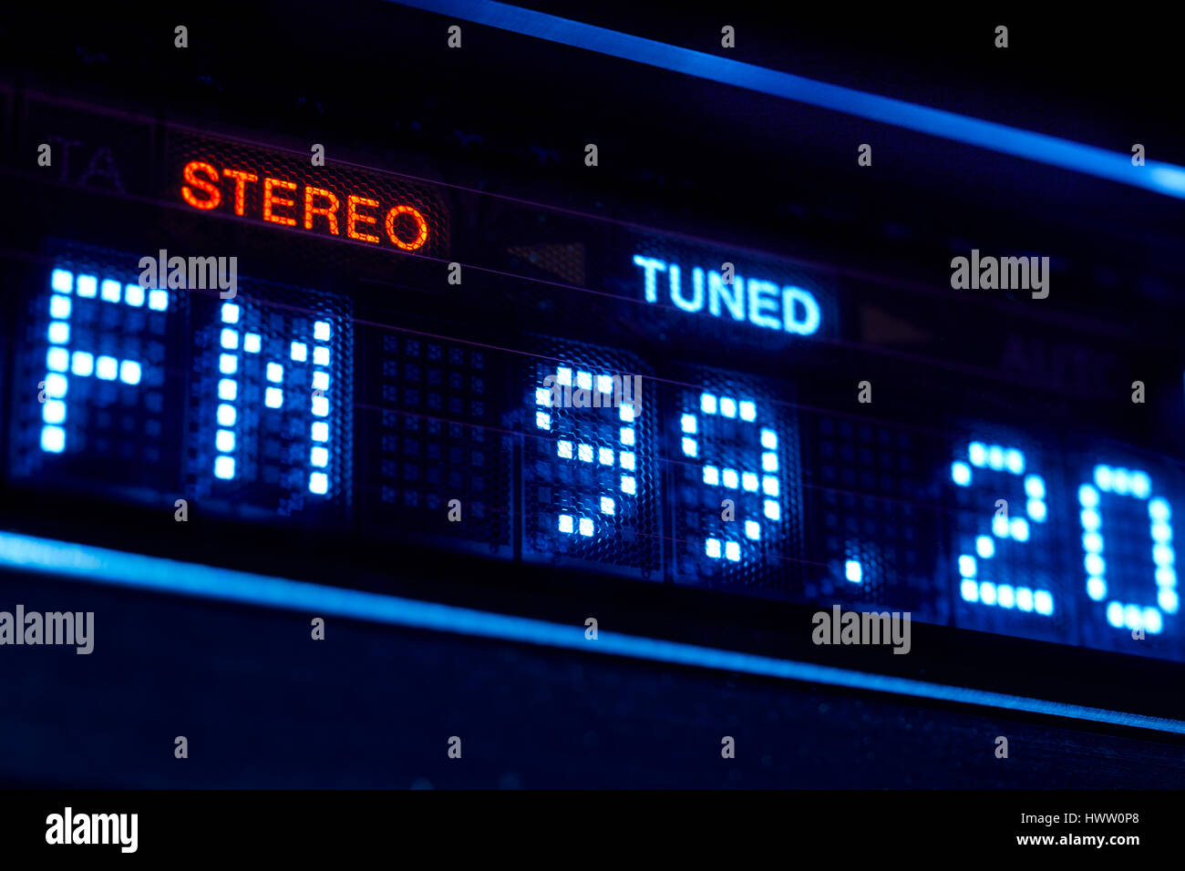 FM tuner radio display. Stereo digital frequency station tuned ...