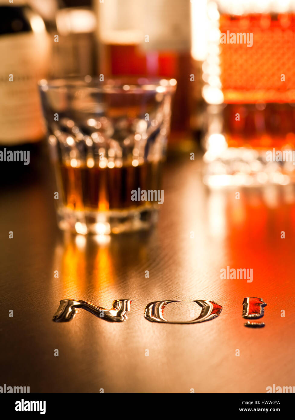 The word No written with spoiled whiskey on a table, shallow DOF Stock ...