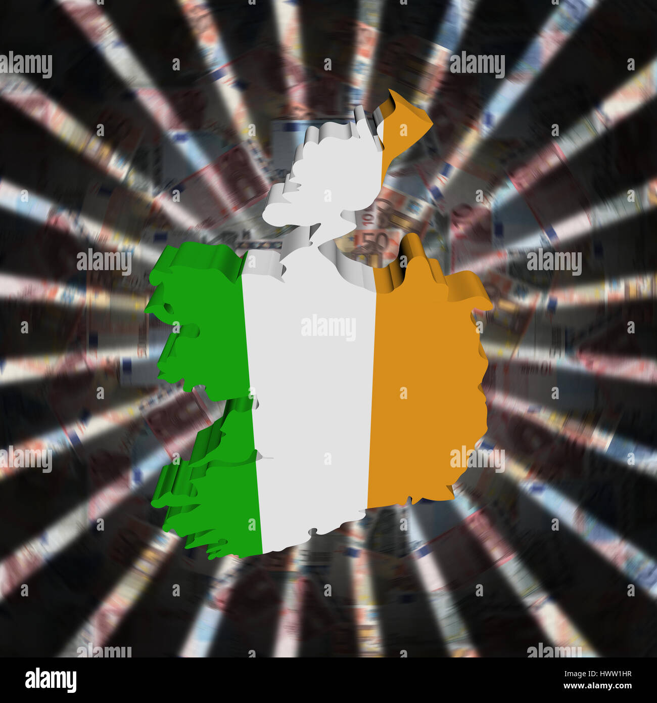 Ireland map flag on currency burst illustration Stock Photo - Alamy