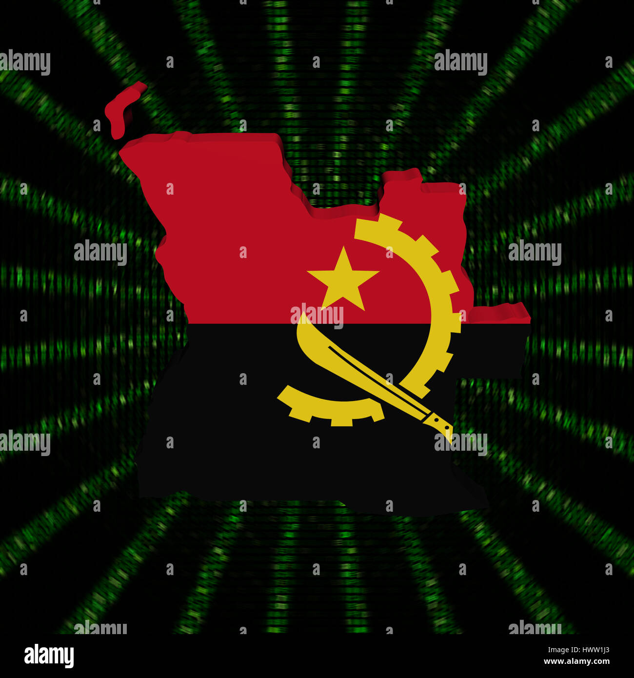 Angola map flag on green hex code burst illustration Stock Photo - Alamy