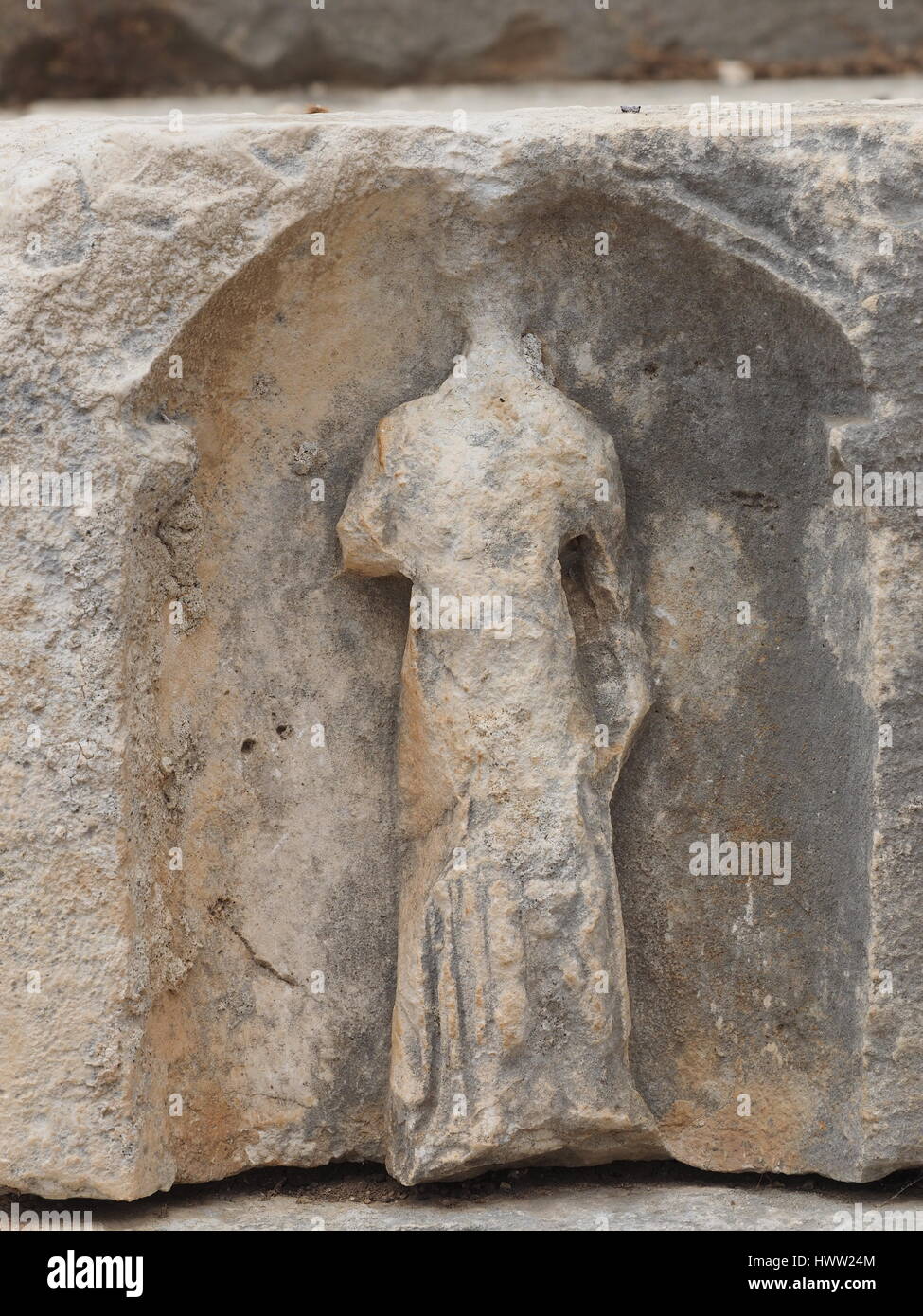 STATUE IN ALCOVE ,ANCIENT LYCIAN CITY OF MYRA WHICH IS SITUATED IN THE ...
