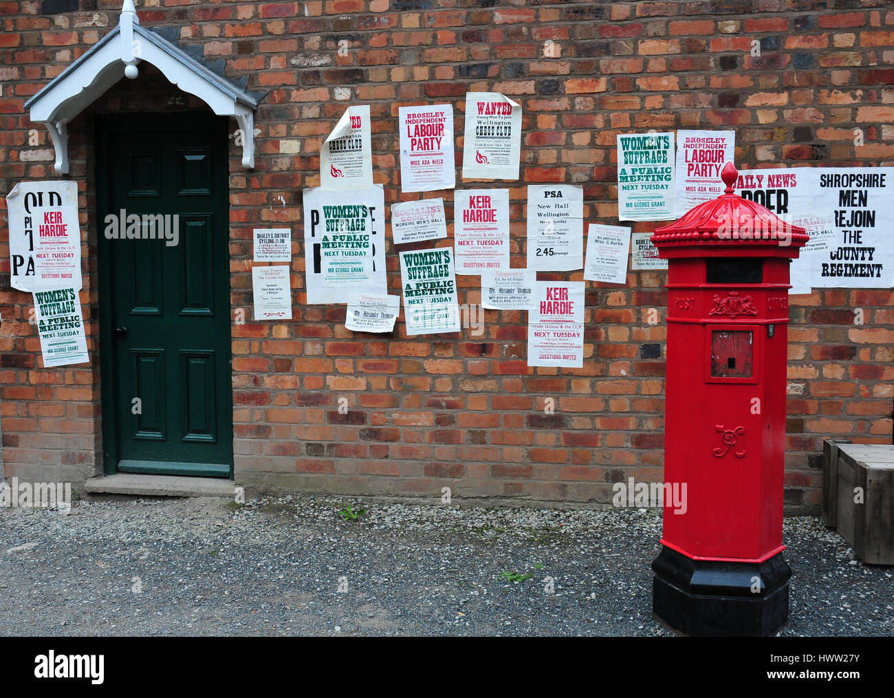 Letterbox and historic notices at Blists Hill Victorian Village Stock ...