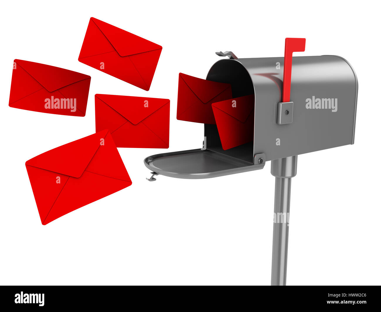 3d illustration of mailbox with many letters, isolated over white ...