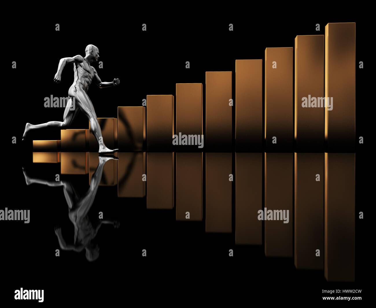 abstract 3d illustration of running man and raising charts Stock Photo ...