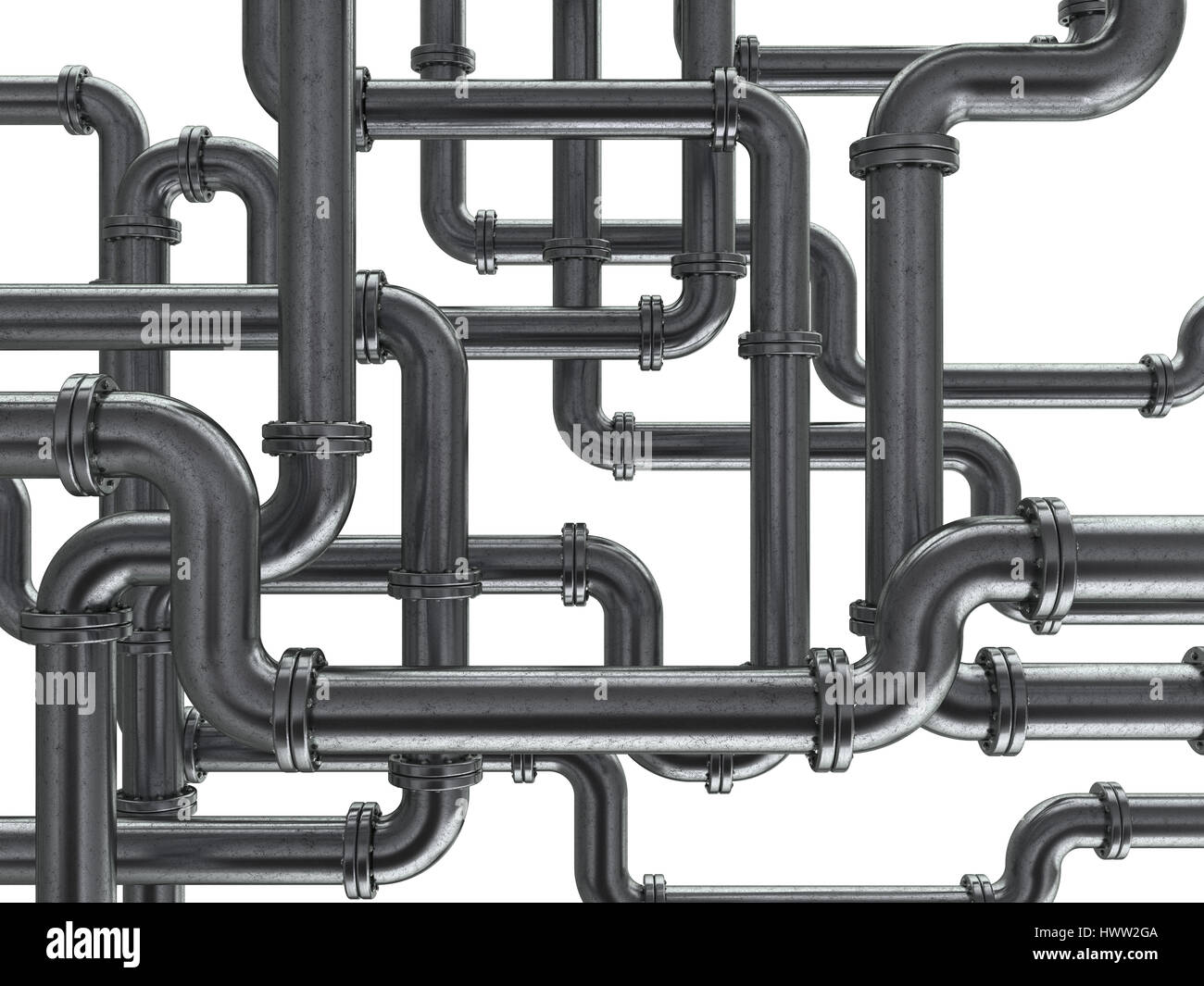 3d illustration of steel pipes background Stock Photo - Alamy