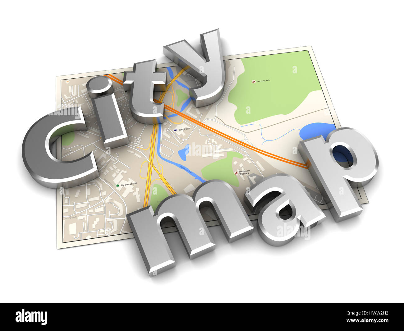 3d illustration of map with text city map Stock Photo - Alamy