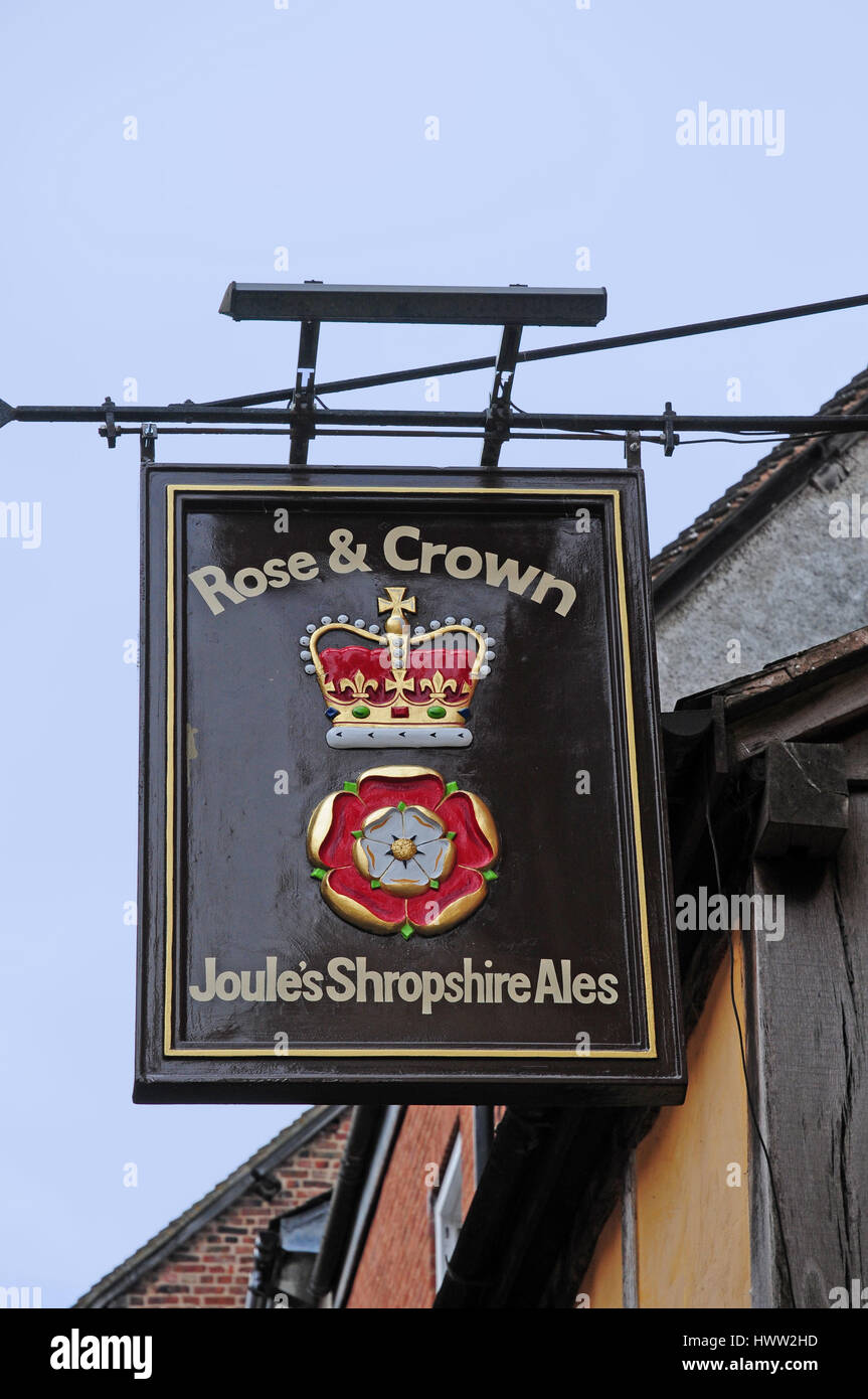 Sign for the Rose and Crown Public House, Ludlow Stock Photo - Alamy