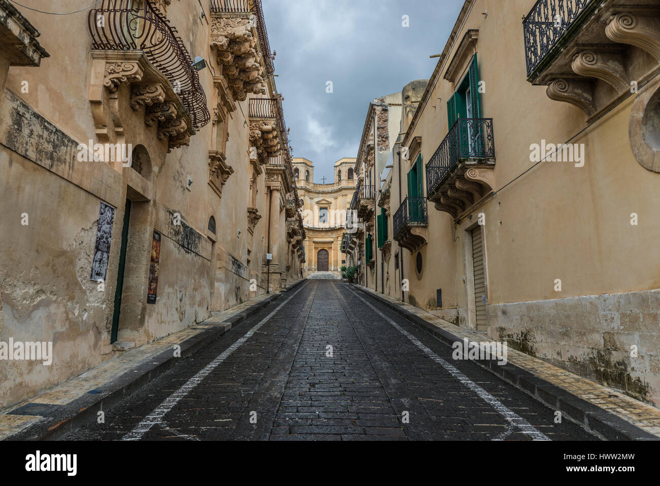 View of narrow street and Church of Montevergine (Chiesa di ...