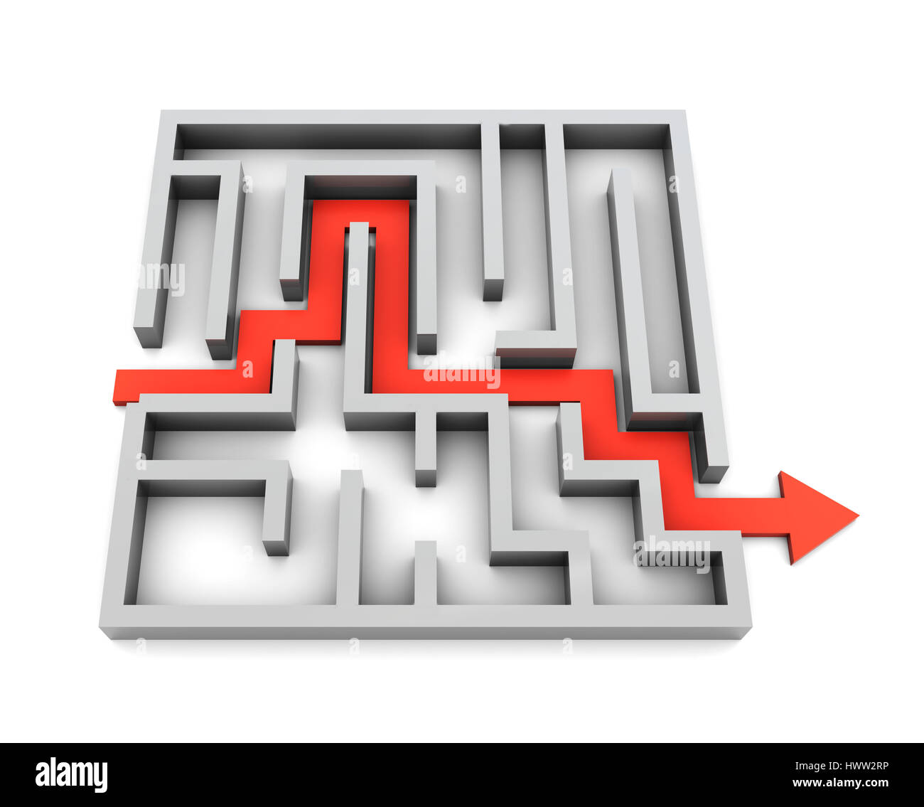 abstract 3d illustration of maze with red arrow route Stock Photo - Alamy