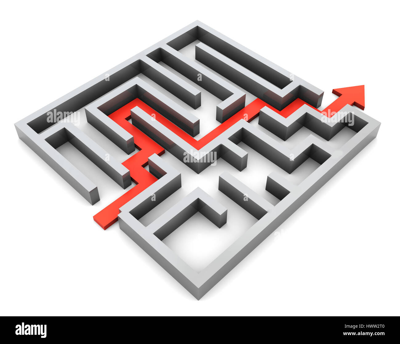 3d illustration of right route and maze, over white background Stock ...
