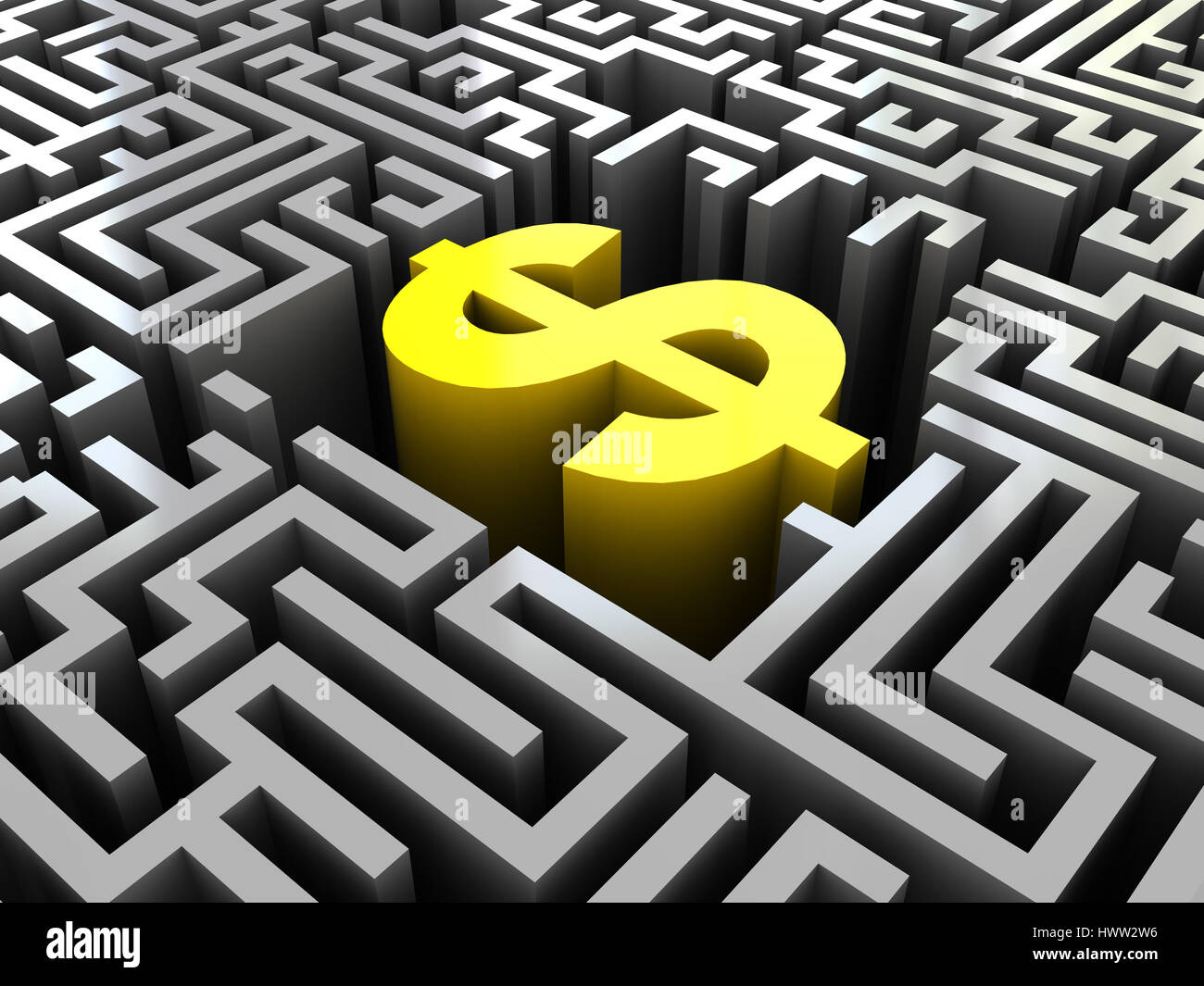 abstract 3d illustration of maze with dollar sign in center Stock Photo ...