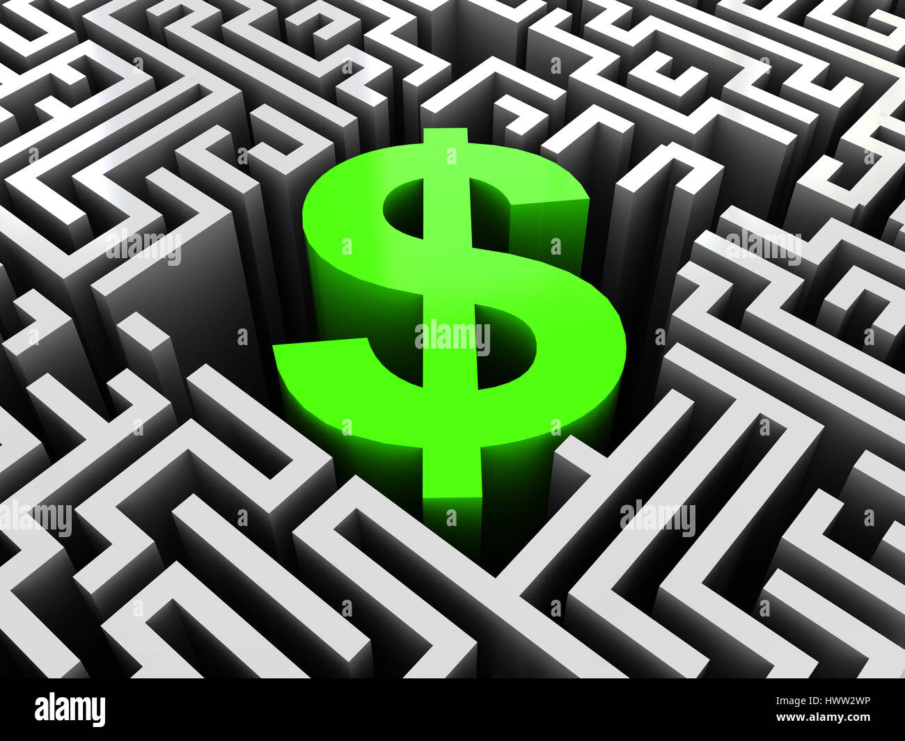 abstract 3d illustration of maze with dollar sign in center Stock Photo ...