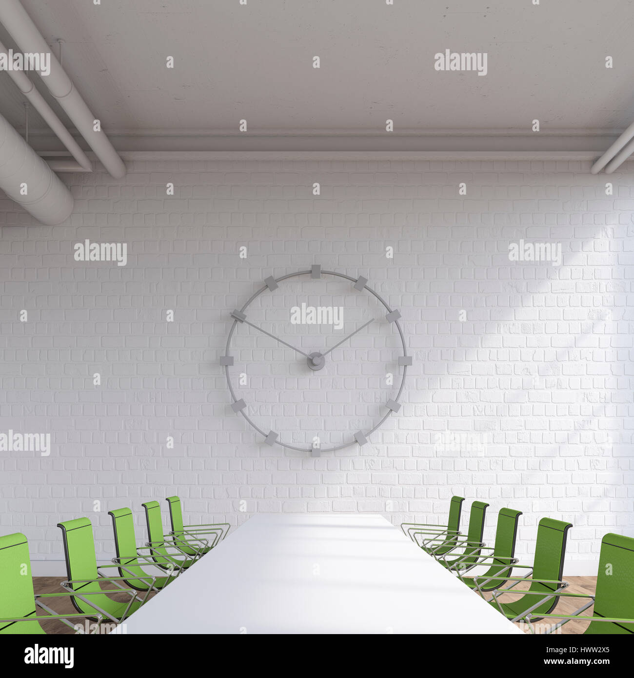 Empty conference room with oversized wall clock, 3D Rendering Stock ...