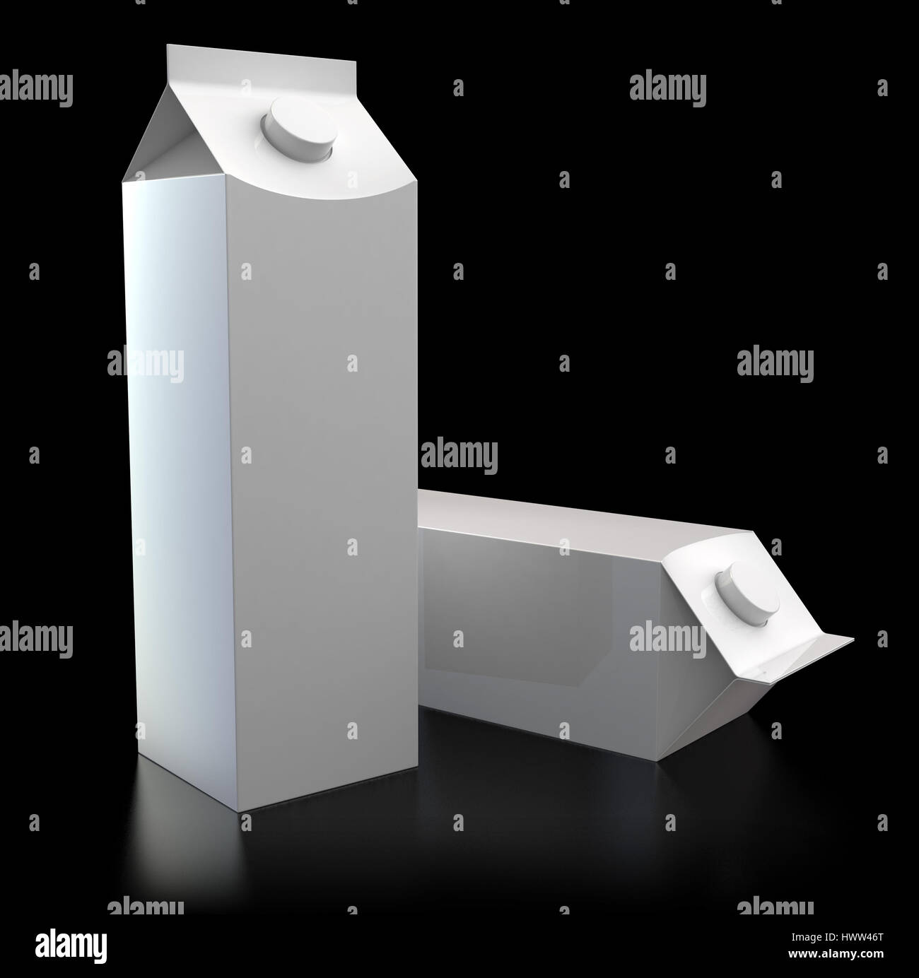 3d illustration of two milk packs over black background Stock Photo - Alamy