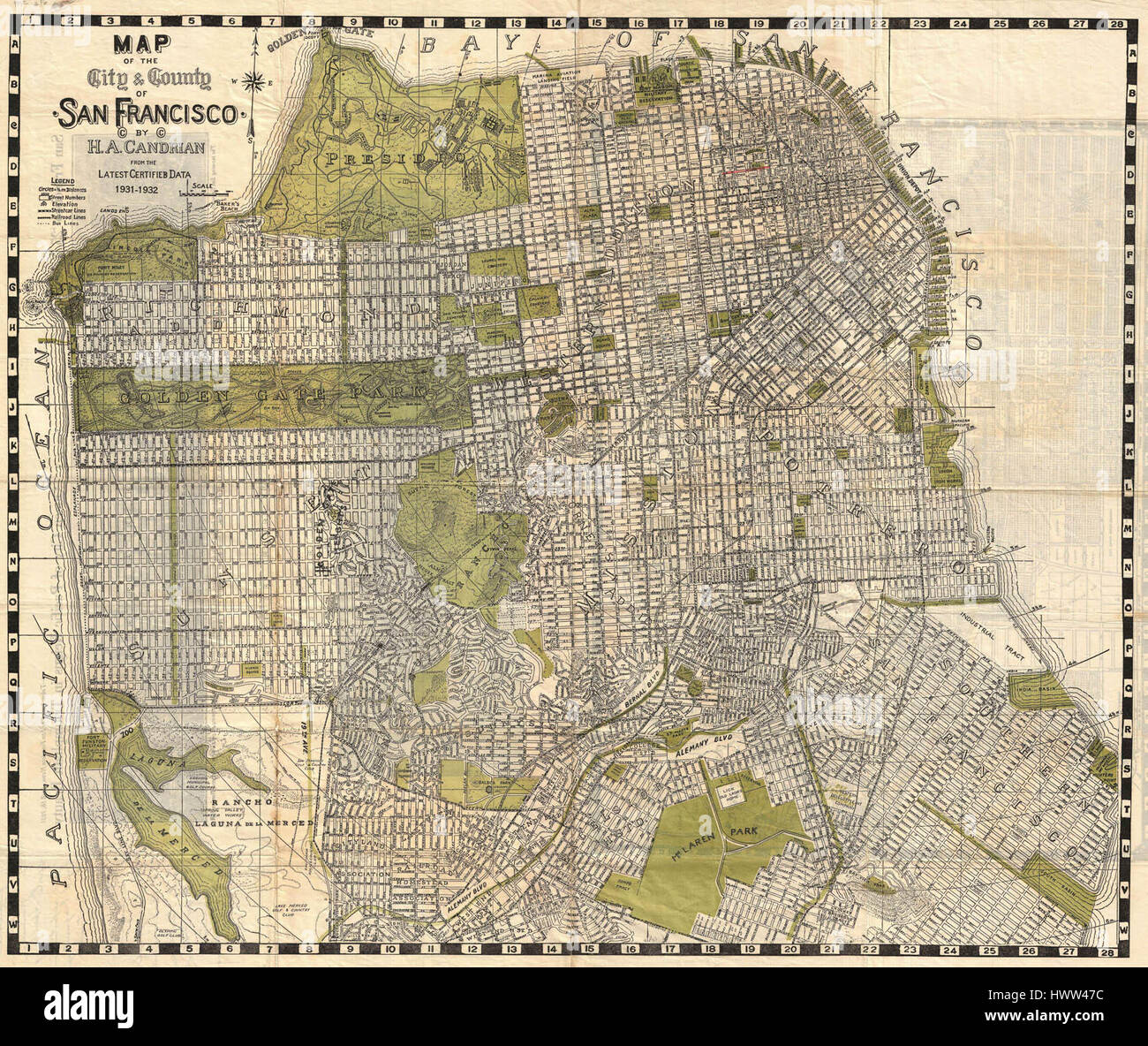 This 1932 map of San Francisco, created by Candrain, presents a ...
