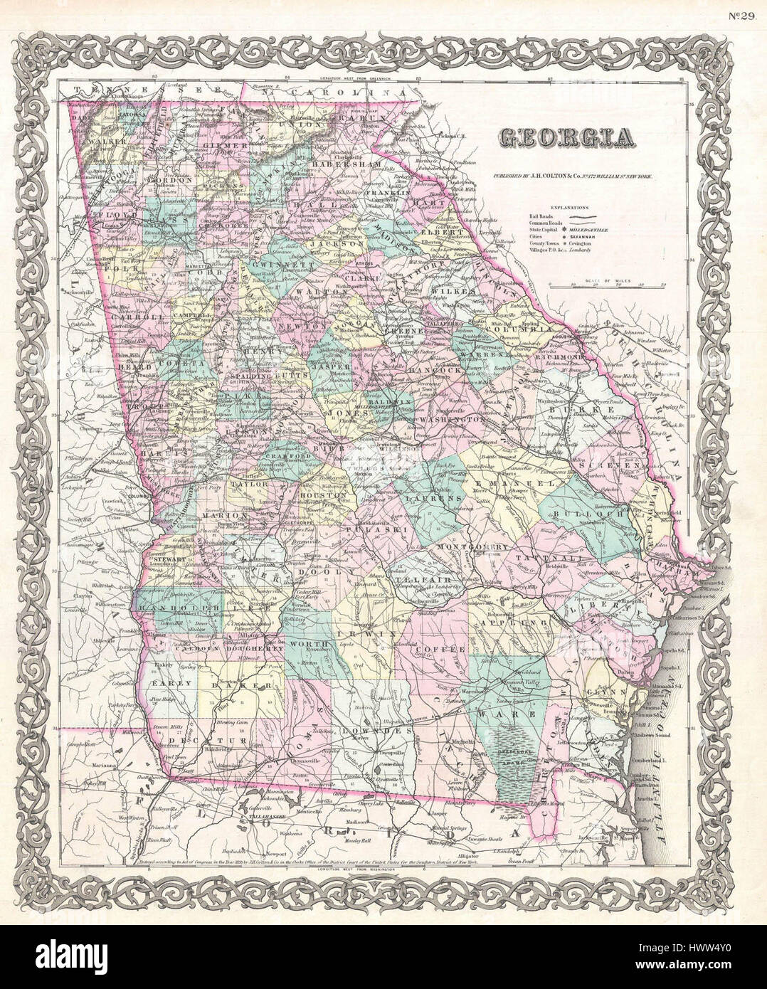 The 1855 Colton Map of Georgia provides a detailed historical view of ...
