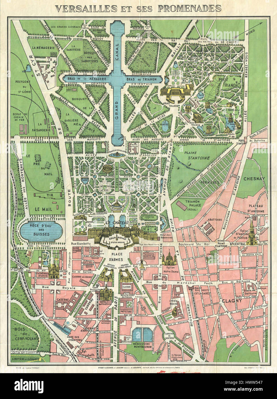 1920s Leconte Map of Paris w Monuments and Map of Versailles ...