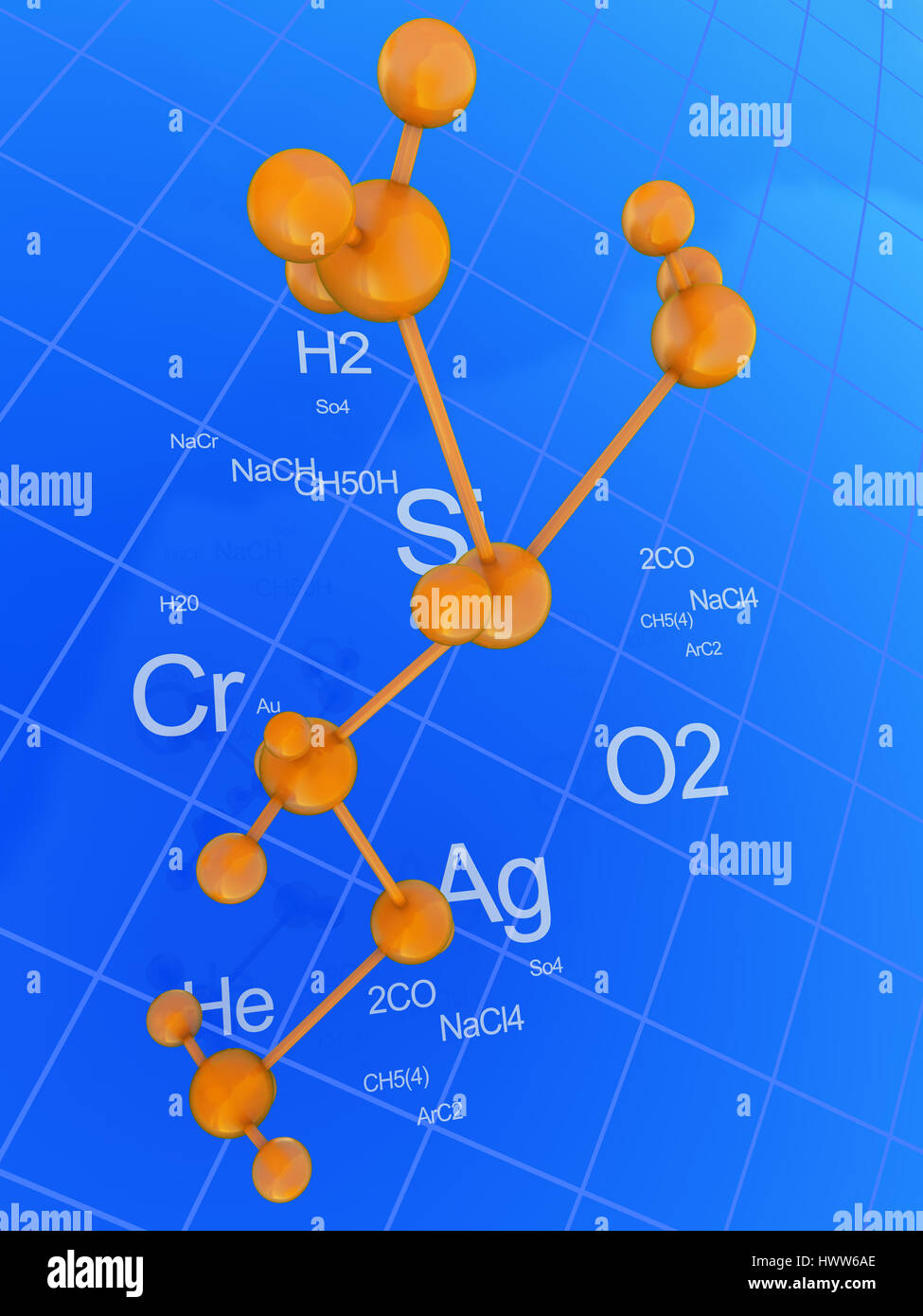 abstract 3d illustration of chemistry background, blue and orange ...