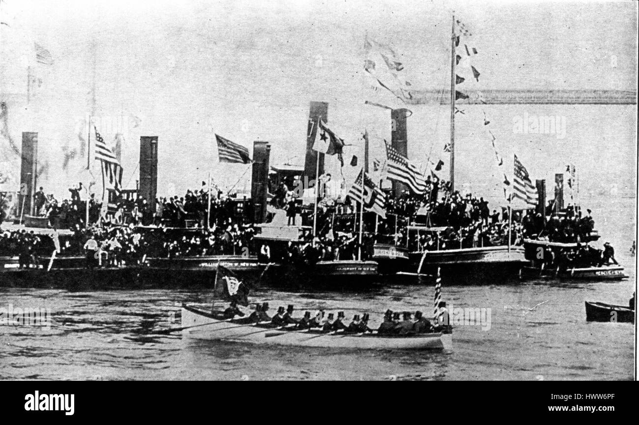 A historical photograph of Wall Street in New York City in 1889 during ...