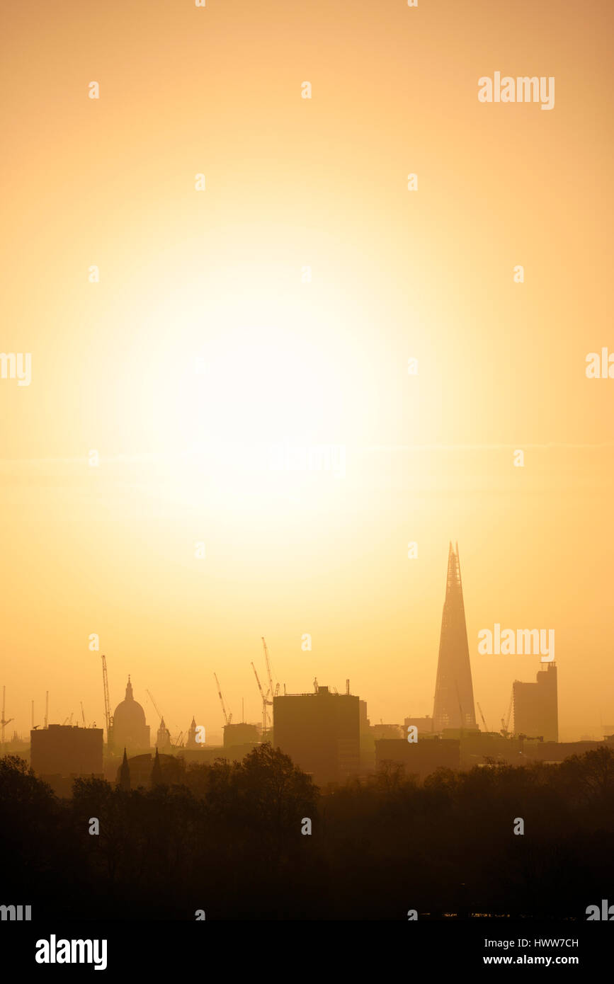 UK, London, skyline with St Paul's Cathedral and The Shard in morning ...