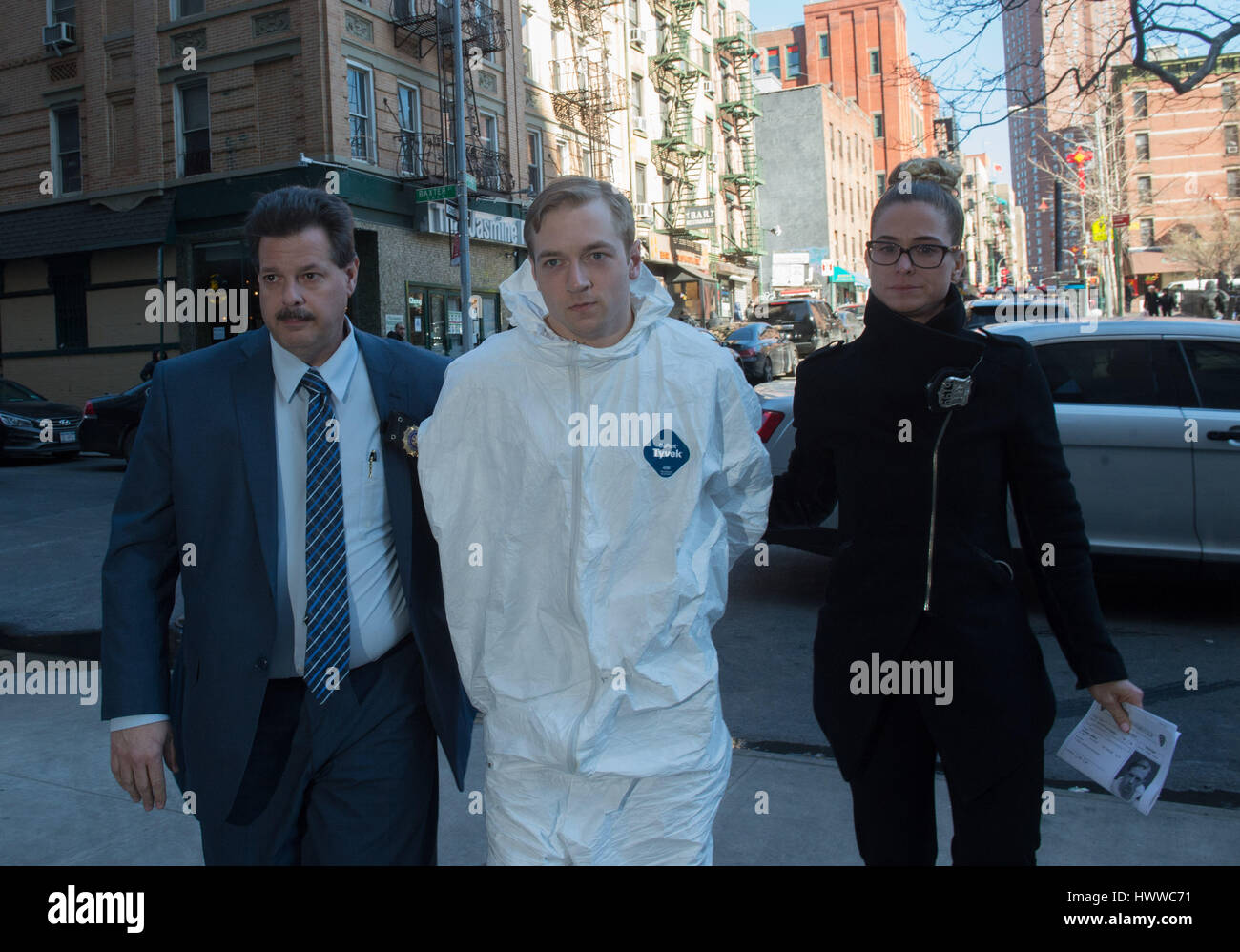 New York, USA. 22nd Mar, 2017. James Harris Jackson is escorted by ...