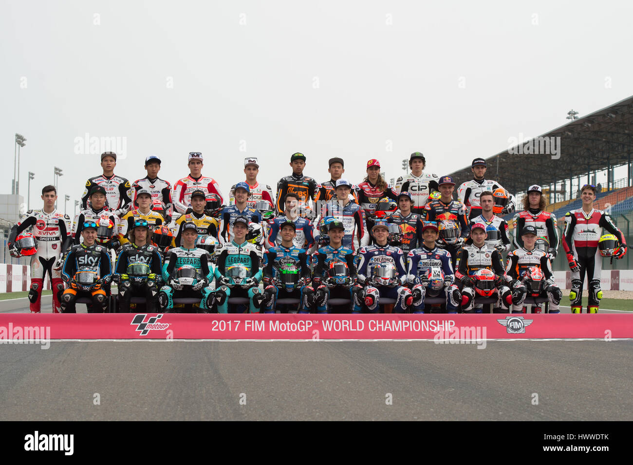 Losail International Circuit, Qatar. 23rd Mar, 2017. The Moto 3 riders ...