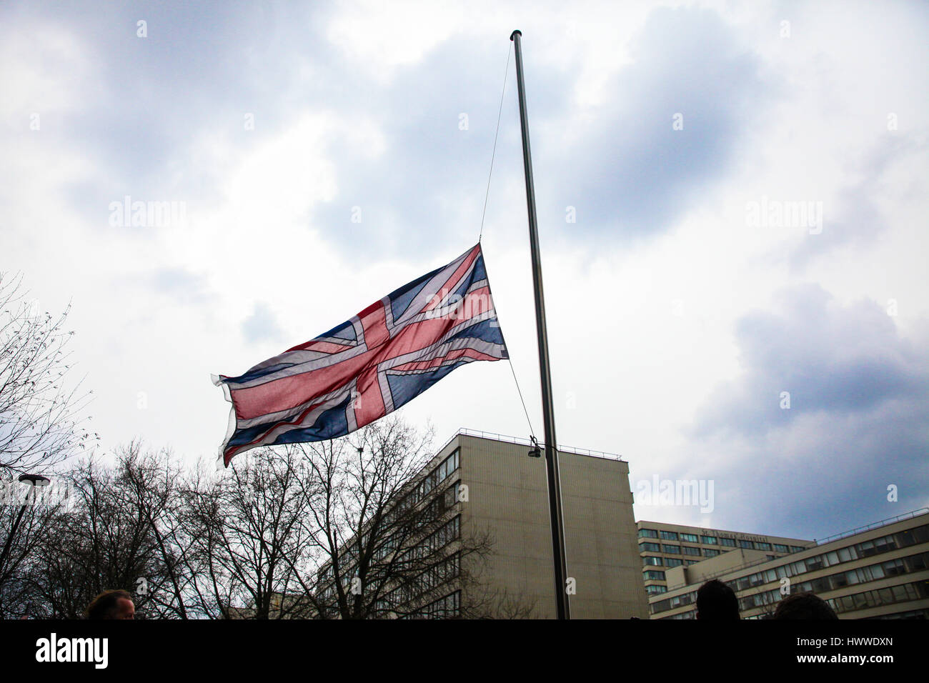Westminster, London, UK 23 Mar 2017- Union Jack at half mask on ...