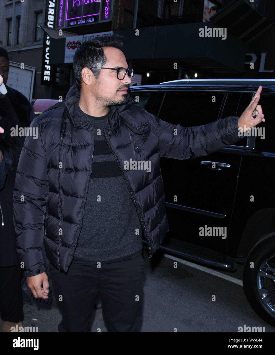 New York, NY, USA. 23rd Mar, 2017. Michael Pe–a seen on their way to an ...