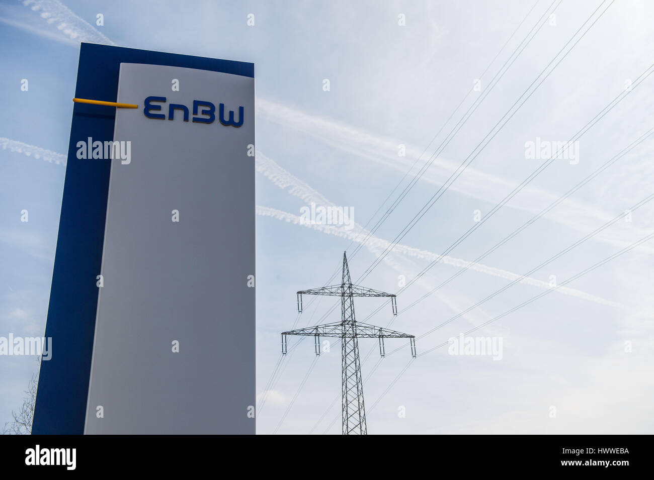 The logo of energy supplier EnBW can be seen in front of the company ...