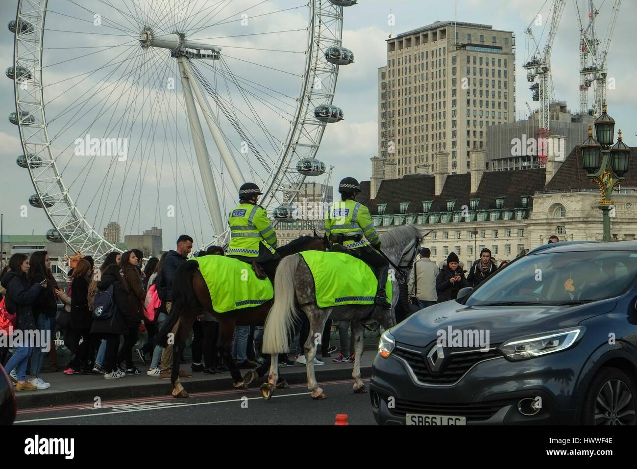 London, UK. 23rd Mar, 2017. Mounted police officers on Westminster ...
