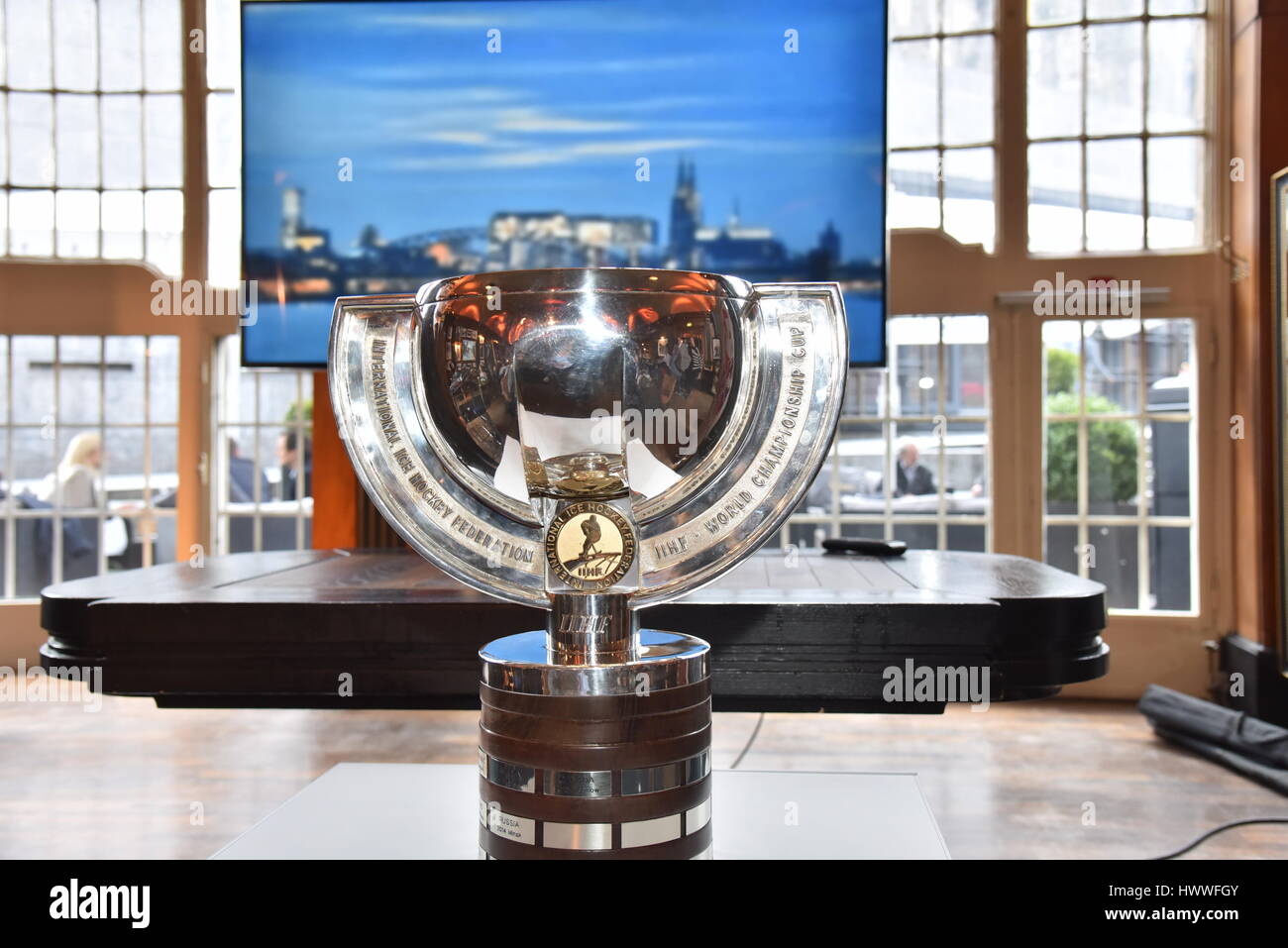 Cologne, Germany. 16th Mar, 2017. The World Championship trophy can be ...