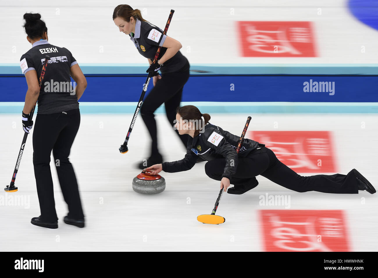Beijing, China. 23rd Mar, 2017. Anna Sidorova (R) of Russia competes ...