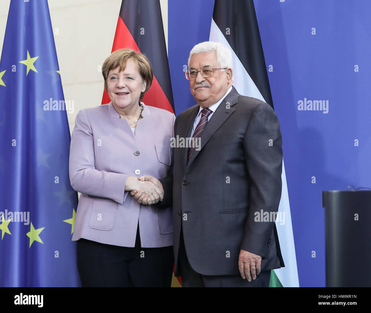 Berlin, Germany. 24th Mar, 2017. German Chancellor Angela Merkel (L ...