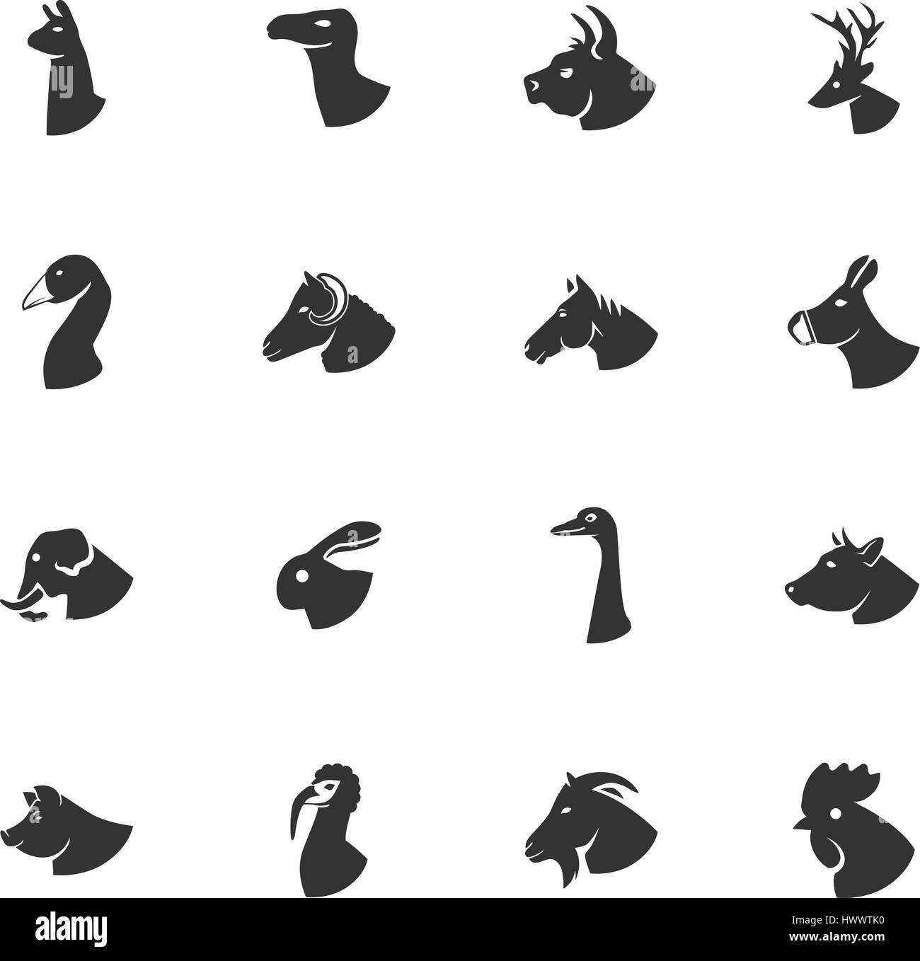 livestock and farm animals vector icons for user interface design Stock ...