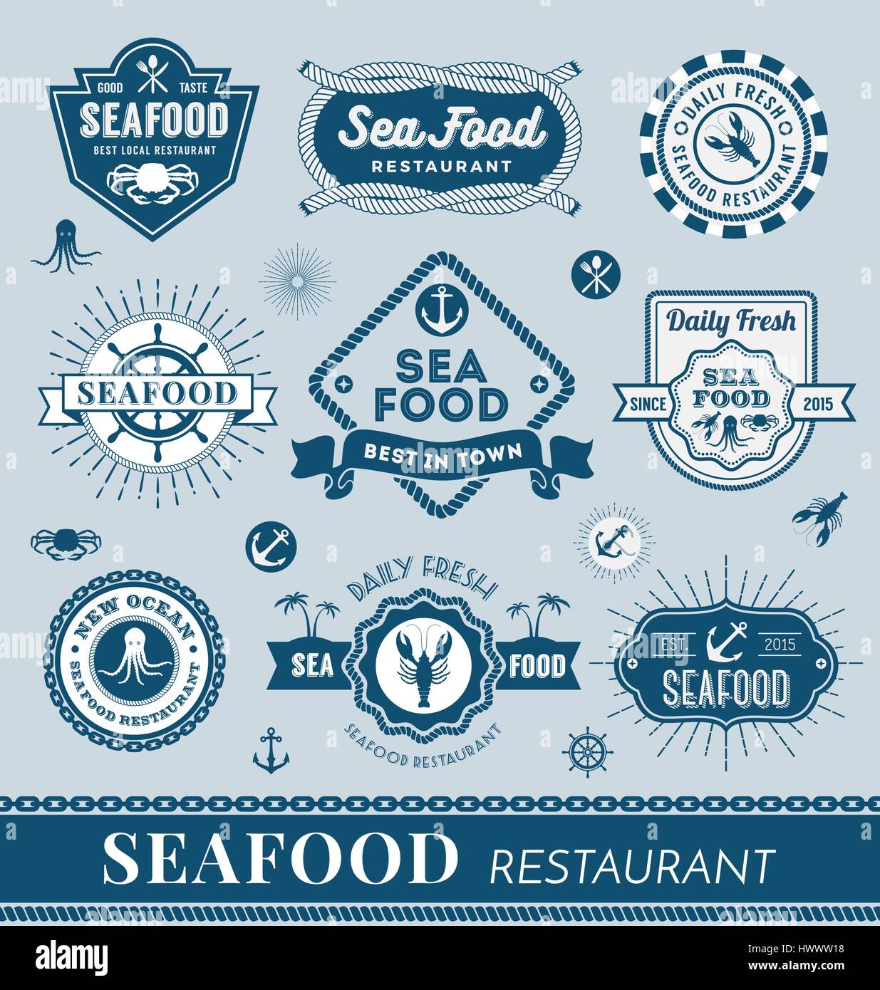 Set of seafood restaurant logo banner design. Vector illustration Stock ...