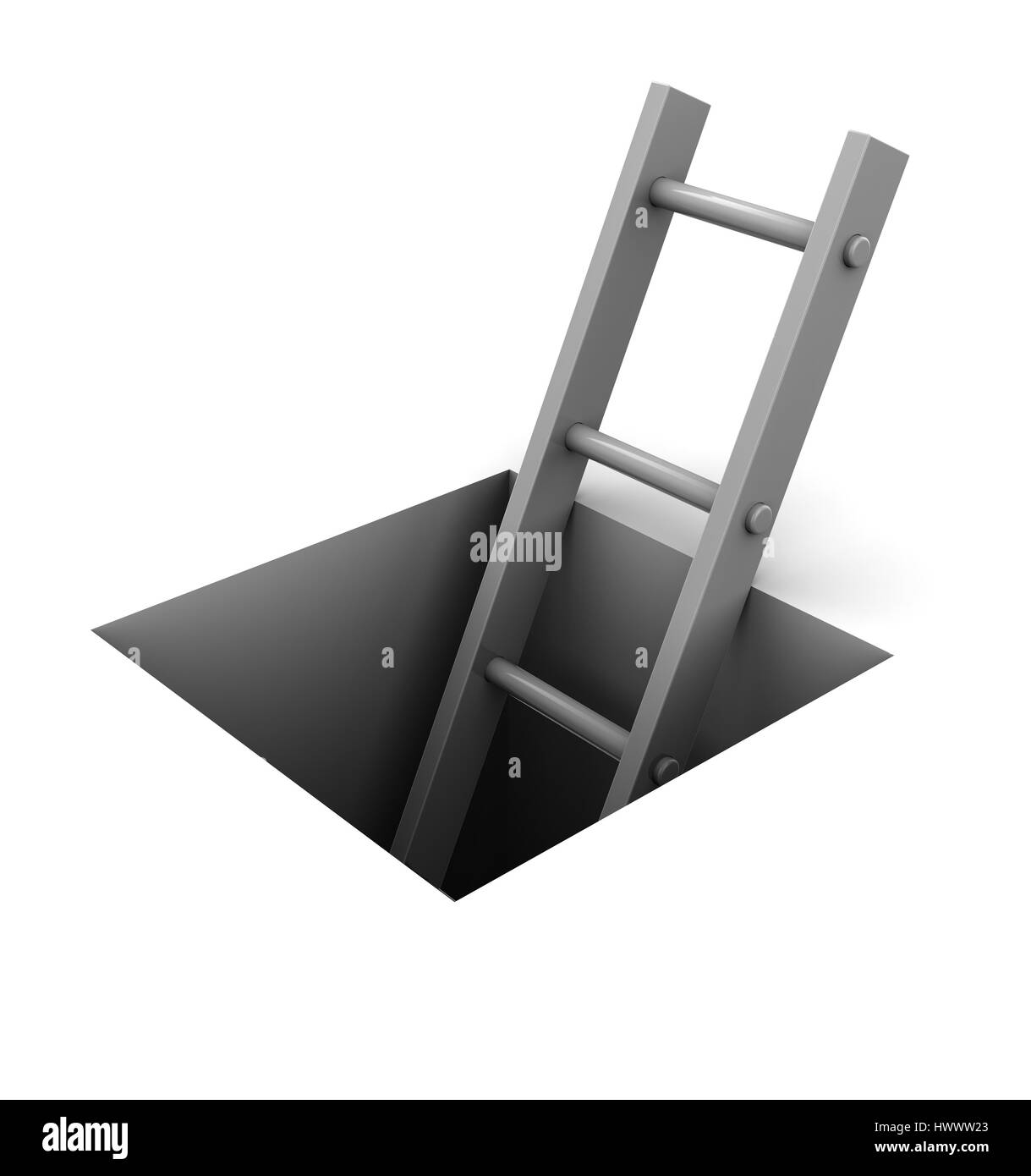 3d illustration of ladder in square hole over white background Stock ...