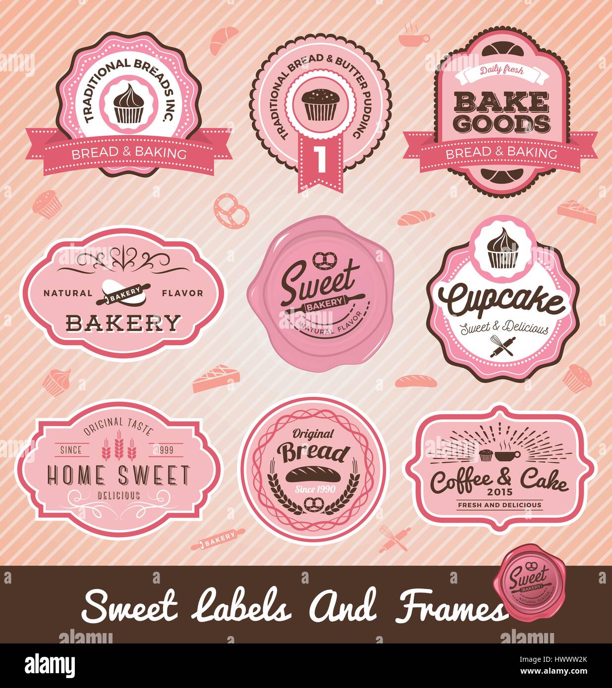 Set of sweet bakery and bread labels design for sweets shop, bakery ...