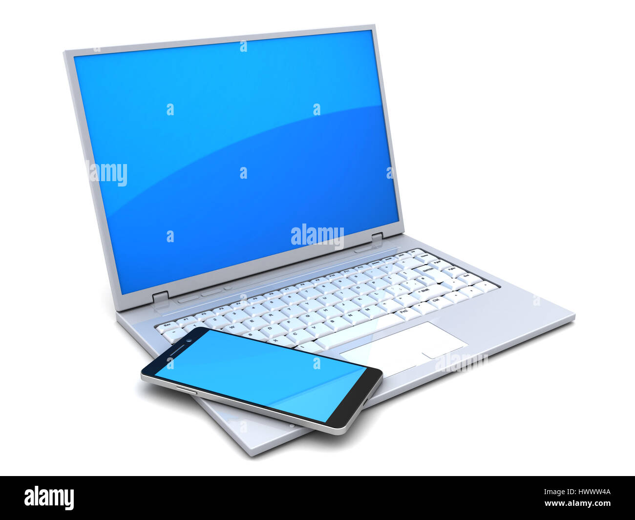 3d illustration of laptop computer and mobile phone, over white ...