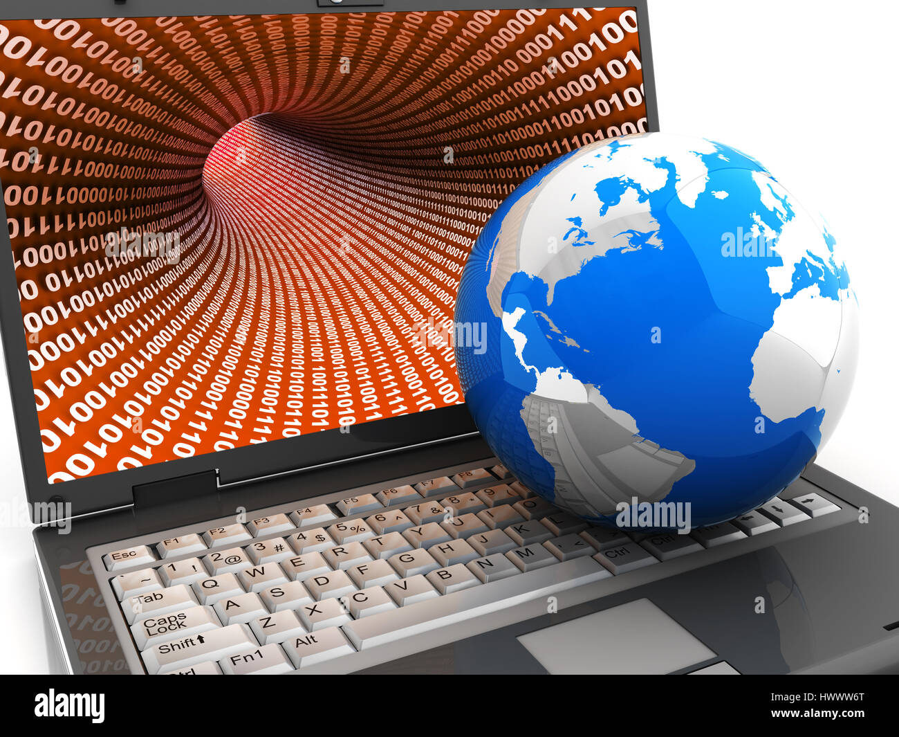 3d illustration of earth globe on laptop computer keyboard Stock Photo ...