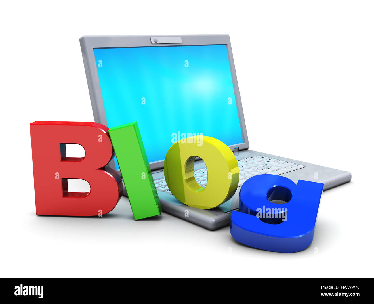 3d illustration of text 'blog' and laptop computer Stock Photo - Alamy