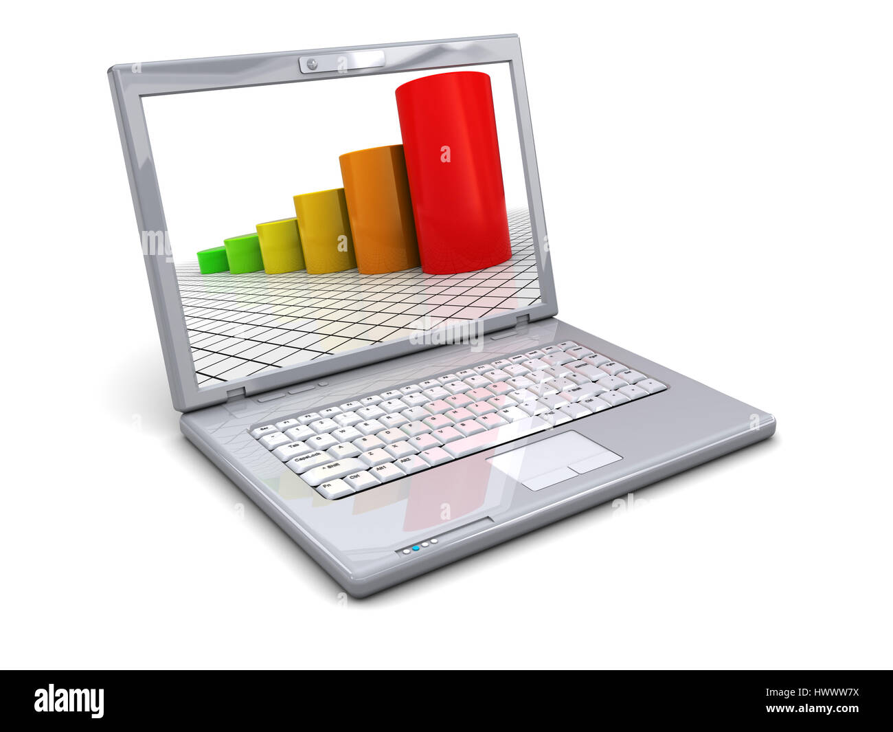 3d illustration of laptop with raising charts on display Stock Photo ...