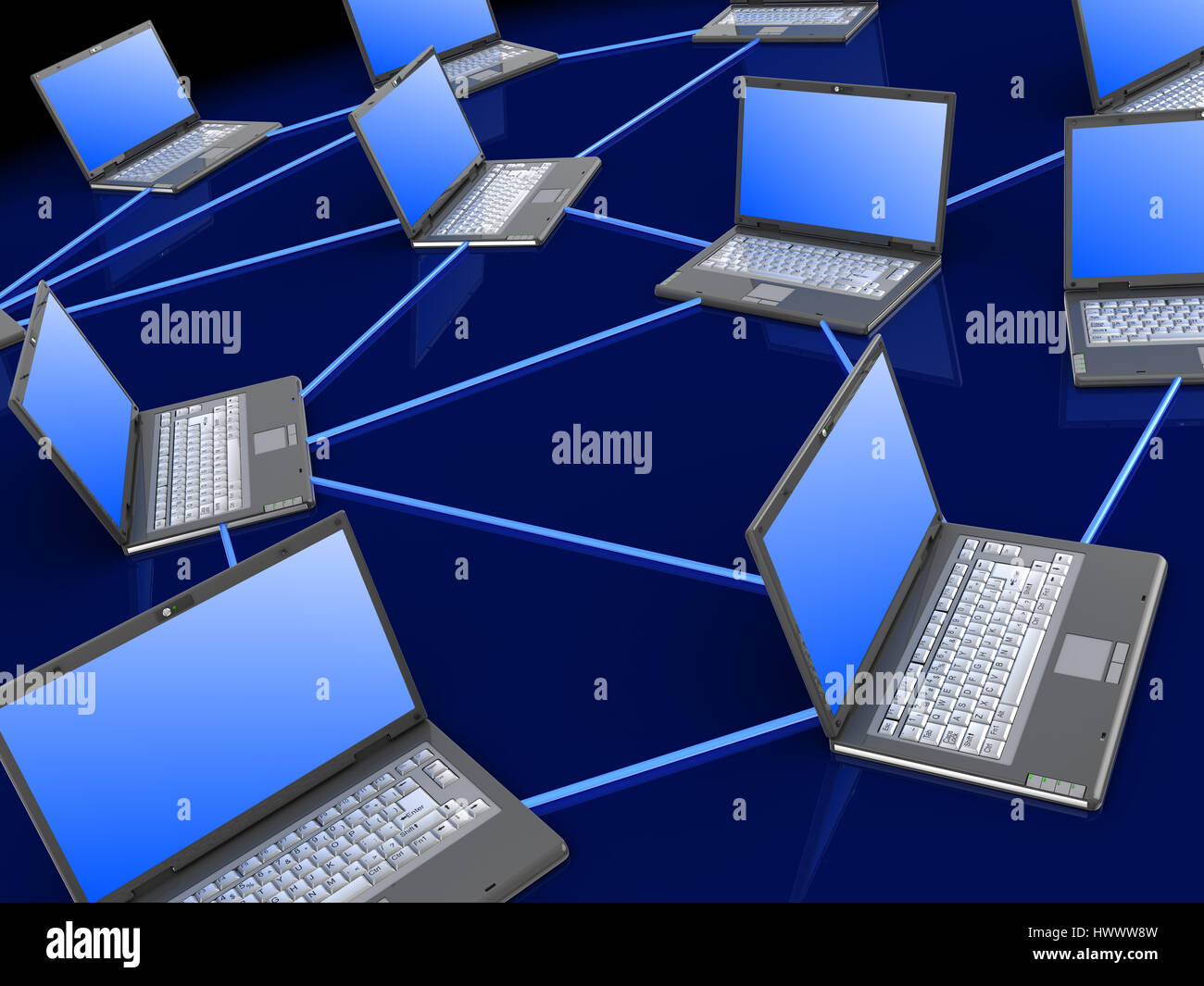 3d illustration of computers network, over dark background Stock Photo ...