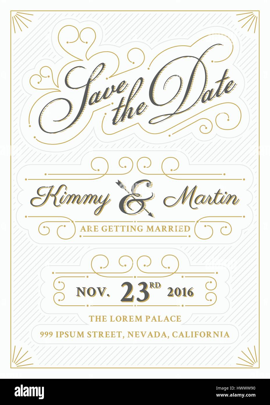 Vintage save the date card letterpress style design. Very easy to edit ...