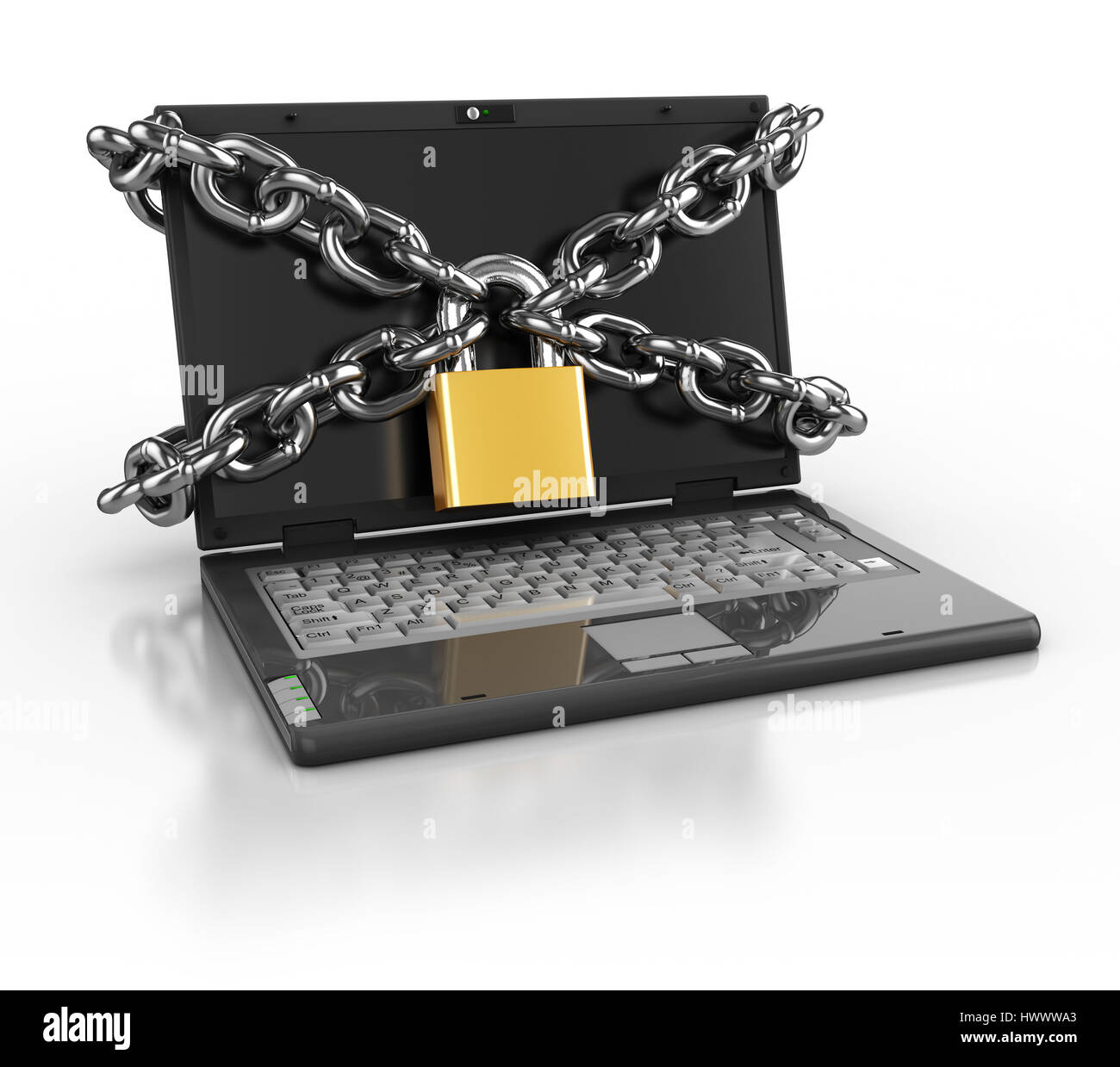 3d illustration of laptop computer locked with chains and padlock Stock ...