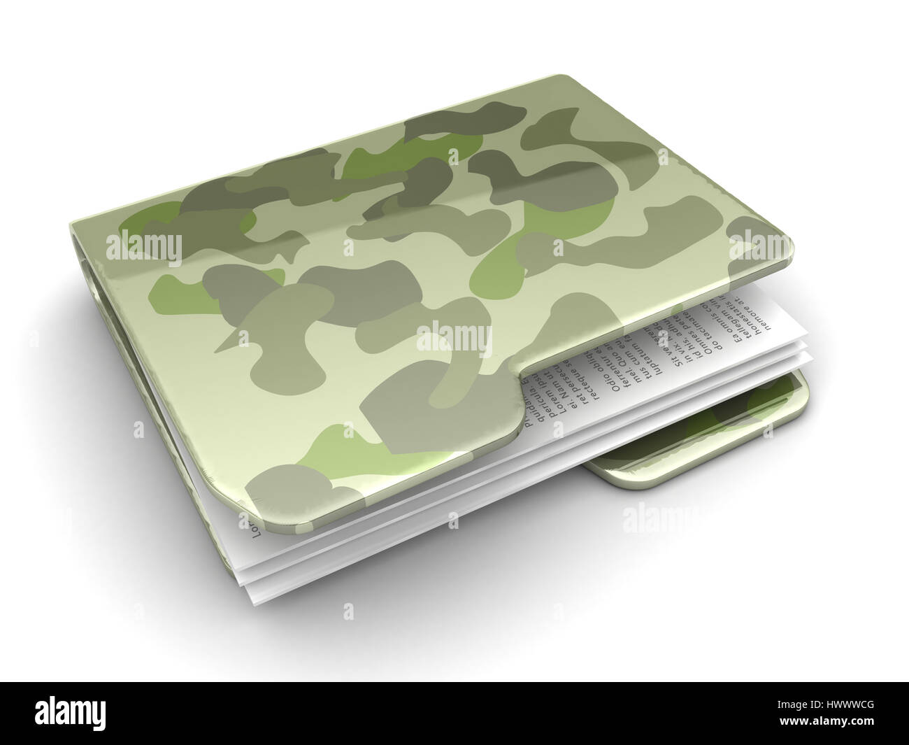 3d illustration of khaki color folder, army documents concept Stock ...