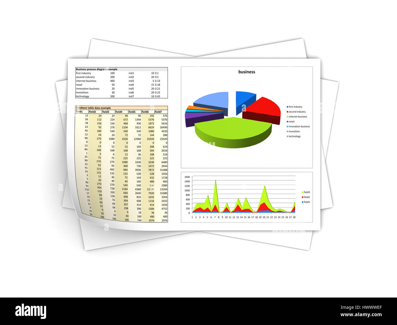 abstract 3d illustration of business reports over white background ...