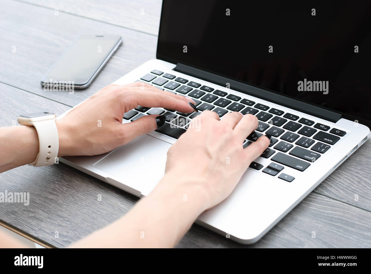 Laptop work hand background hi-res stock photography and images - Alamy