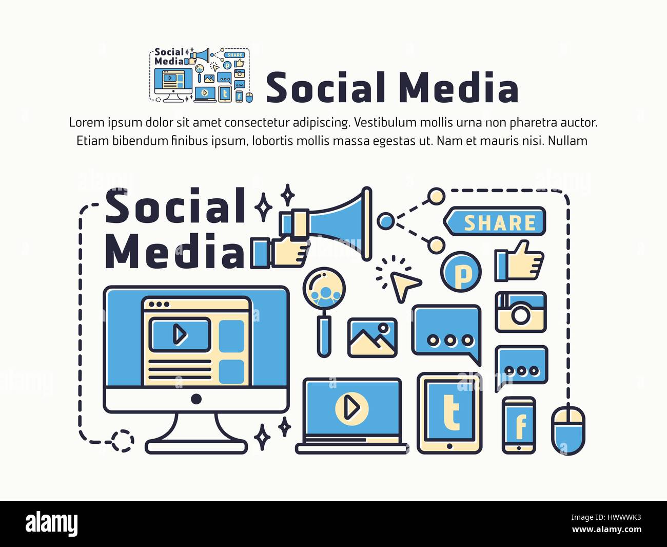 Social Media and Network Marketing. Icons and symbols for web header ...